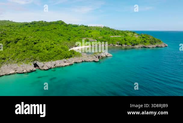 Drone view of coastal with rocks and white sand beach. Carabao Island ...