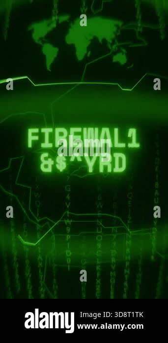 Old green Vertical Retro CRT screen showing text FIREWALL ACTIVE ...