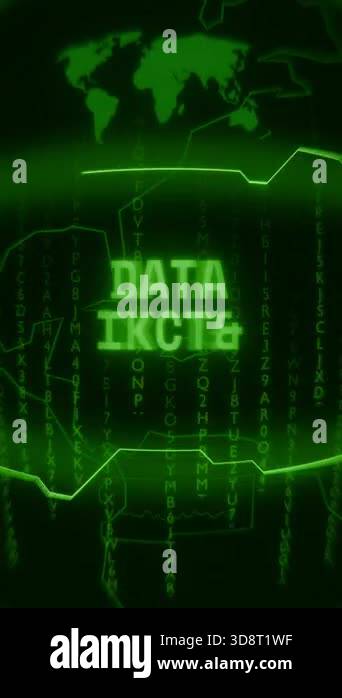 Old green Vertical Retro CRT screen showing text DATA THEFT appearing ...