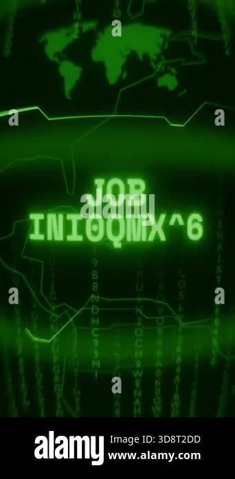 Old green Vertical Retro CRT screen showing text JOB INITIATED ...