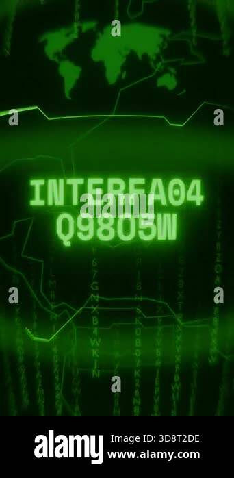 Old green Vertical Retro CRT screen showing text INTERFACE ACTIVE ...