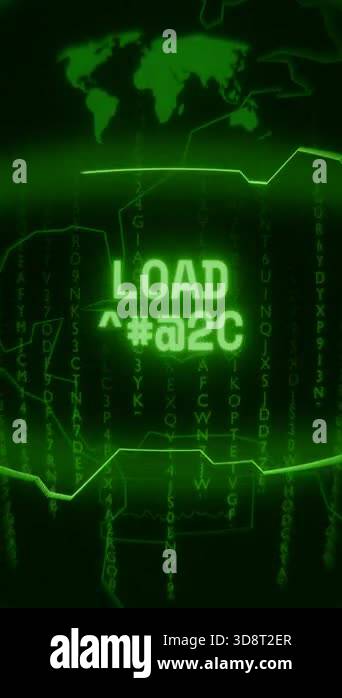 Old green Vertical Retro CRT screen showing text LOAD ERROR appearing ...