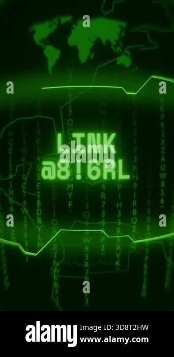 Old green Vertical Retro CRT screen showing text LINK ACTIVE appearing ...