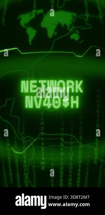 Old green Vertical Retro CRT screen showing text NETWORK ACTIVE ...