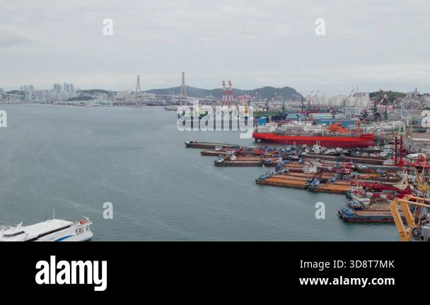 BUSAN, SOUTH KOREA - OCTOBER 10, 2025 - Busan industrial port showing ...