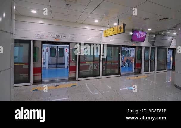 SEOUL, SOUTH KOREA - OCTOBER 11, 2025 - Train arriving at a modern ...