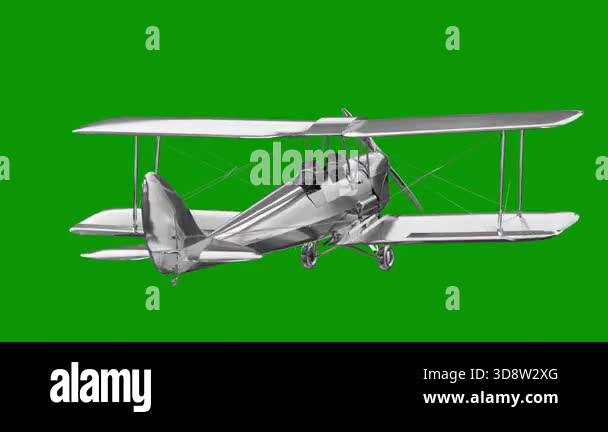 3 d model of a green vintage plane isolated on green background. 3 d ...
