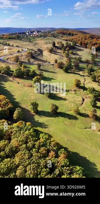 Aerial drone landscape of Hadambu Monastery near Iasi, Romania ...