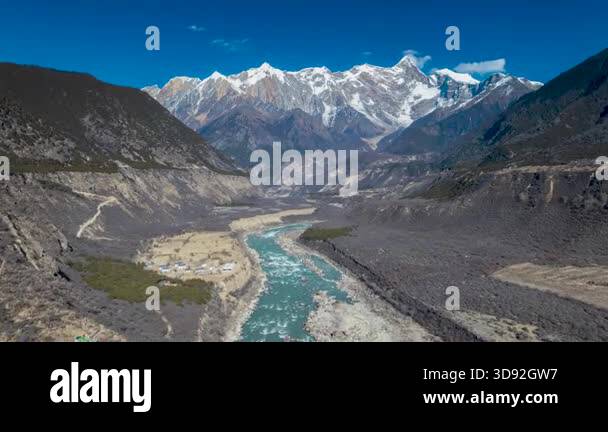Aerial view of the Yarlung Tsangpo Grand Canyon and Namcha Barwa Peak ...