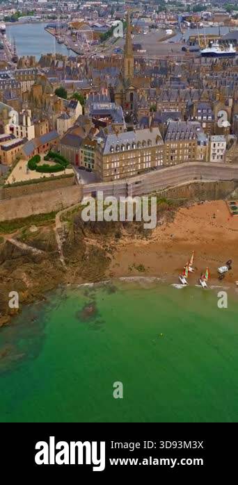 Aerial view of amazing rocky coast of the atlantic ocean in France at ...