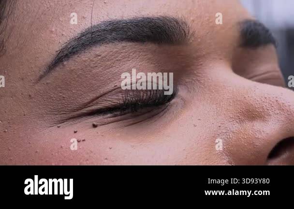 Expressive Woman Eyes With Defined Eyebrows And Long Eyelashes Opening ...