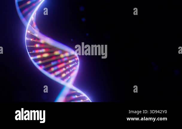 Abstract Digital DNA Double Helix spiral with data flow loop animation ...