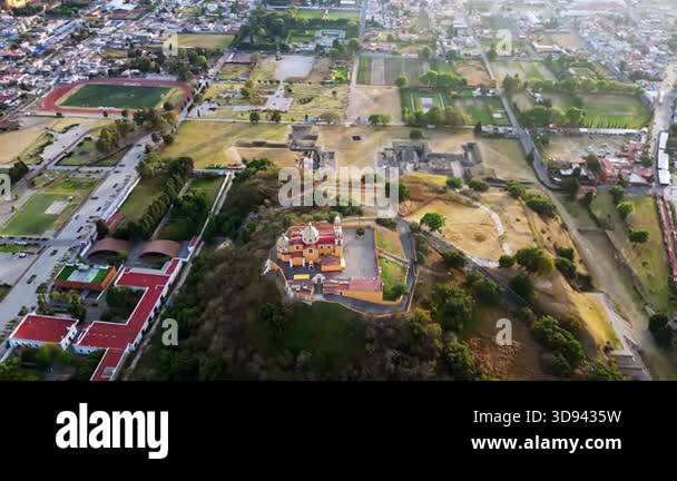 Aerial drone view of the Great Pyramid and Church of Our Lady of ...
