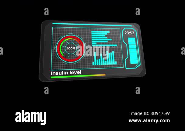 smart health display showing insulin level readout and bar graphs, neon ...