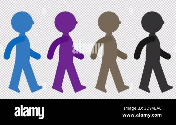 Walking stick man animation set (blue, purple, brown, black) alpha ...