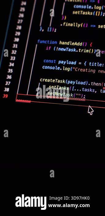 Real-time generated typing computer source code in closeup shot on ...