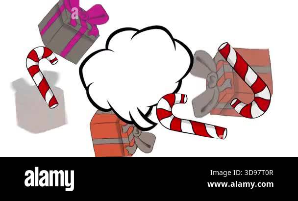 Cartoon Gift Box and Candy cane with blank speech bubble, comic book ...