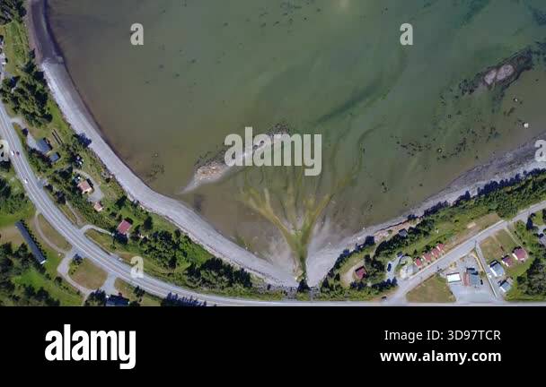 Aerial view from over 500m altitude of L'Anse du Petit Mitis and Pointe ...