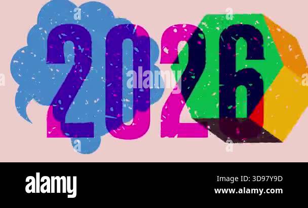 Risograph 2026 and speech bubble with geometric shapes animation ...