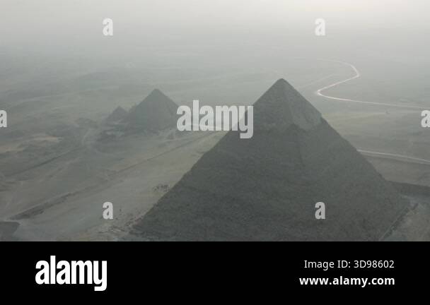 Birds eye view of the Menkaure and Khafre pyramids located in the Giza ...