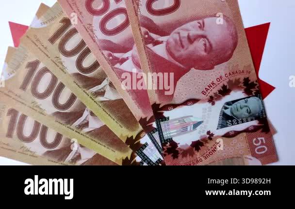 Money, currency of Canada, dollar banknotes of various denominations ...