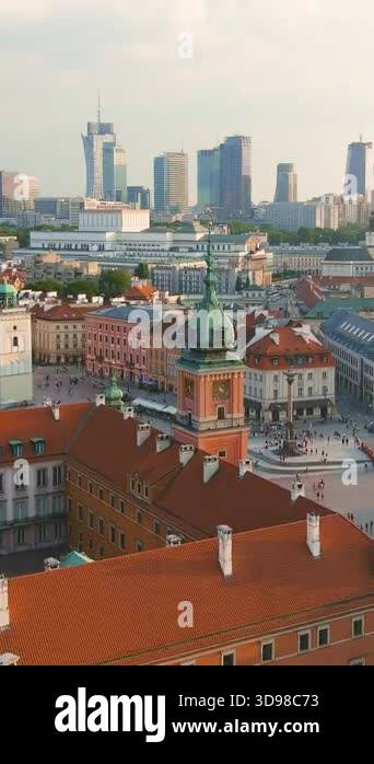 Aerial vertical sunset view of Warsaw Royal Castle and the Castle ...