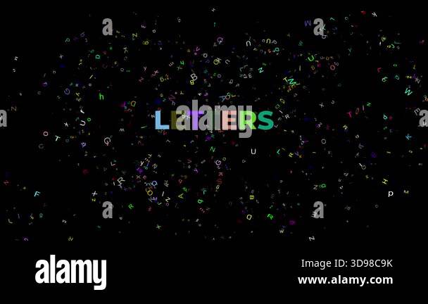 Large Text LETTERS blinking in many rainbow colors and explosion of ...