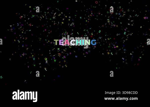 Large Text TEACHING blinking in many rainbow colors and explosion of ...