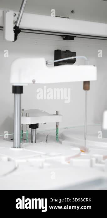 Close up of the internal chamber of an automatic laboratory analyzer ...