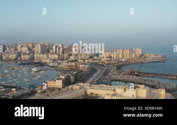 Drone footage showcasing Qaitbay Citadel and Bey Citadel in Alexandria ...
