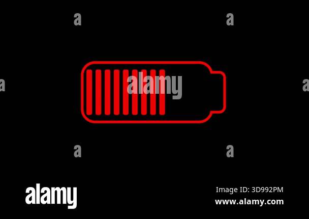 Animated Low Battery Icon on Black Background Battery Drain Warning ...