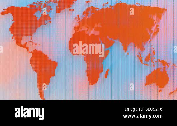 Loop animation of abstract fractal glass world map with glowing ...