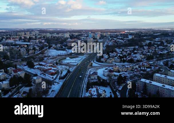 Krosno, Poland - 13 January 2024: Aerial winter view of busy ...