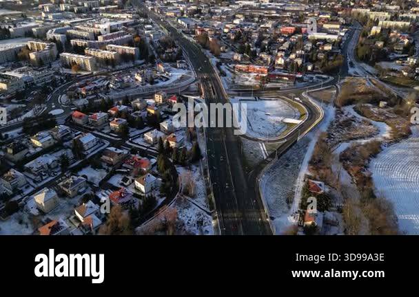 Krosno, Poland - 13 January 2024: Aerial winter view of busy ...
