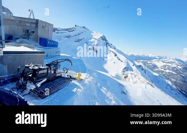 View from cable car ascending to Glacier 3000 scenic ride over snow ...