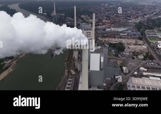 Aerial drone video of the massive coal-fired power plant installation ...