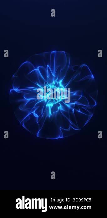 Energetic glowing blue plasma orb forming a futuristic spherical wave ...