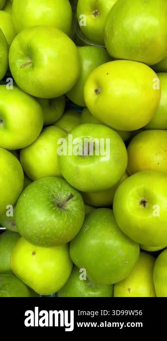 Green apples on the market stall Stock Video Footage - Alamy