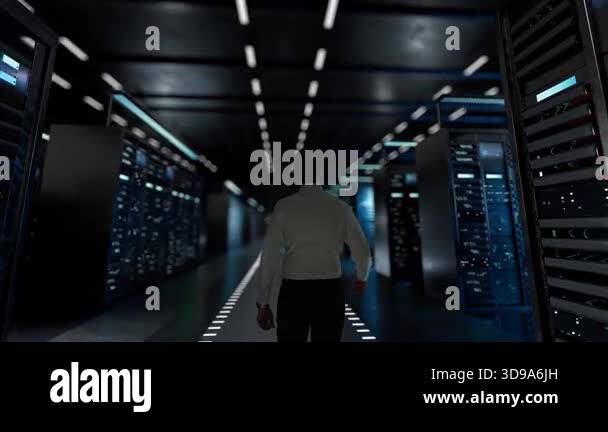 IT Administrator Businessman Modern Data Center with Digital Data Flow ...