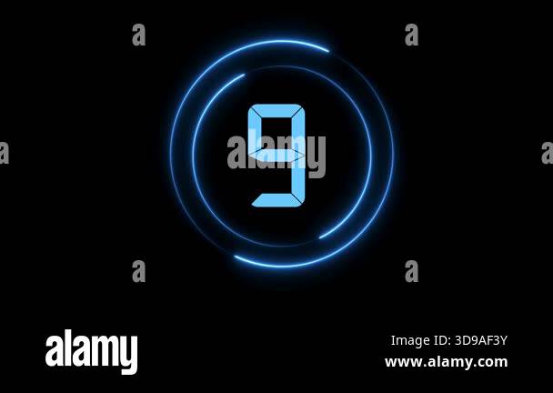 A striking digital display of the number 8 in bright blue, encircled by ...