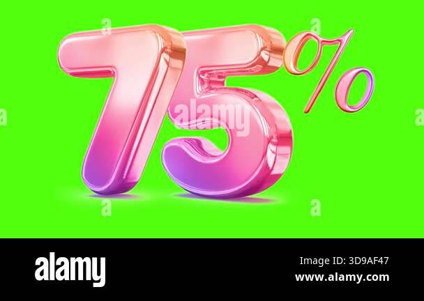 A striking 3D render of '75%' in glossy, metallic pink-orange gradient ...