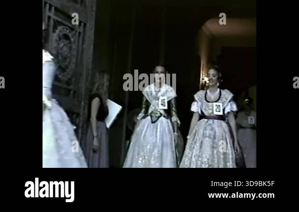 VALENCIA, SPAIN - MARCH 15, 1992: Fallera contestants with numbered ...