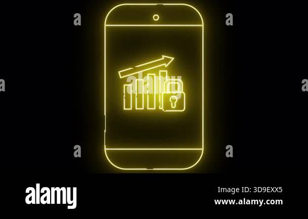 Yellow outline on black phone with chart arrow padlock Stock Video ...