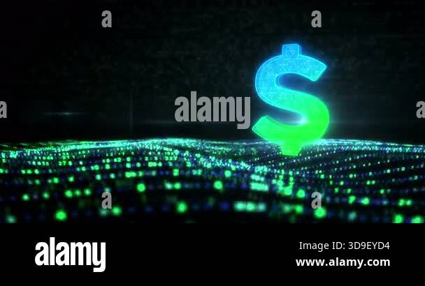 Dollar USD currency US money symbol on digital waves. Abstract icon ...