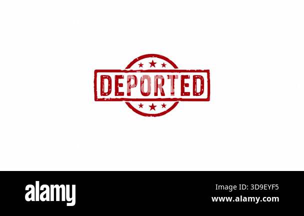 Deported stamp and hand stamping impact isolated animation. Illegal ...