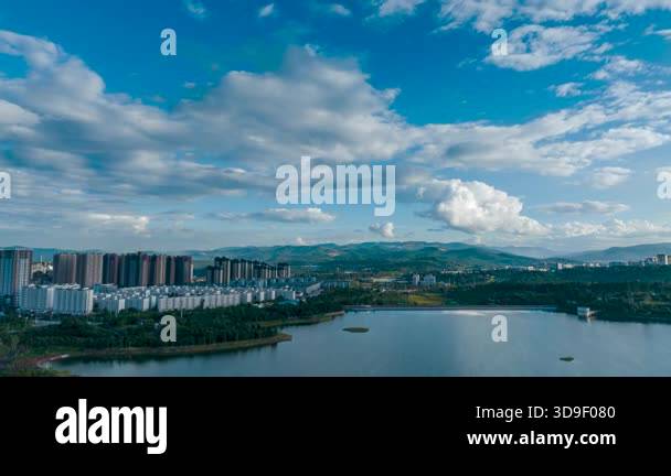 Time-lapse aerial footage of the beautiful valley scenery in Anning ...