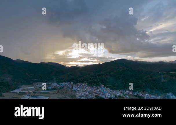 Time-lapse aerial footage of sunset in Dali, Yunnan, China Stock Video ...