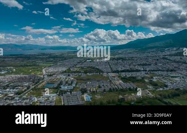Time-lapse aerial footage of sunset in Dali, Yunnan, China Stock Video ...