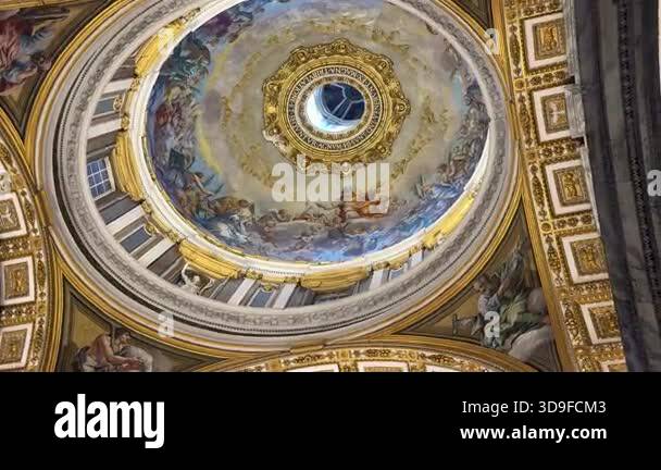 highlights intricate ceiling of St Peters Basilica showing radiant ...