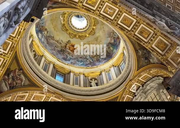 captures radiant painted ceiling of St Peters Basilica where sacred ...